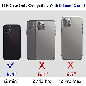 Vofolen Compatible with iPhone 12 Mini Case 5G Wallet Cover Credit Card Holder Slot Sliding Door Hidden Back Pocket Anti-Scratch Dual Layer Protective Shell Compatible with iPhone 12 Mini Black