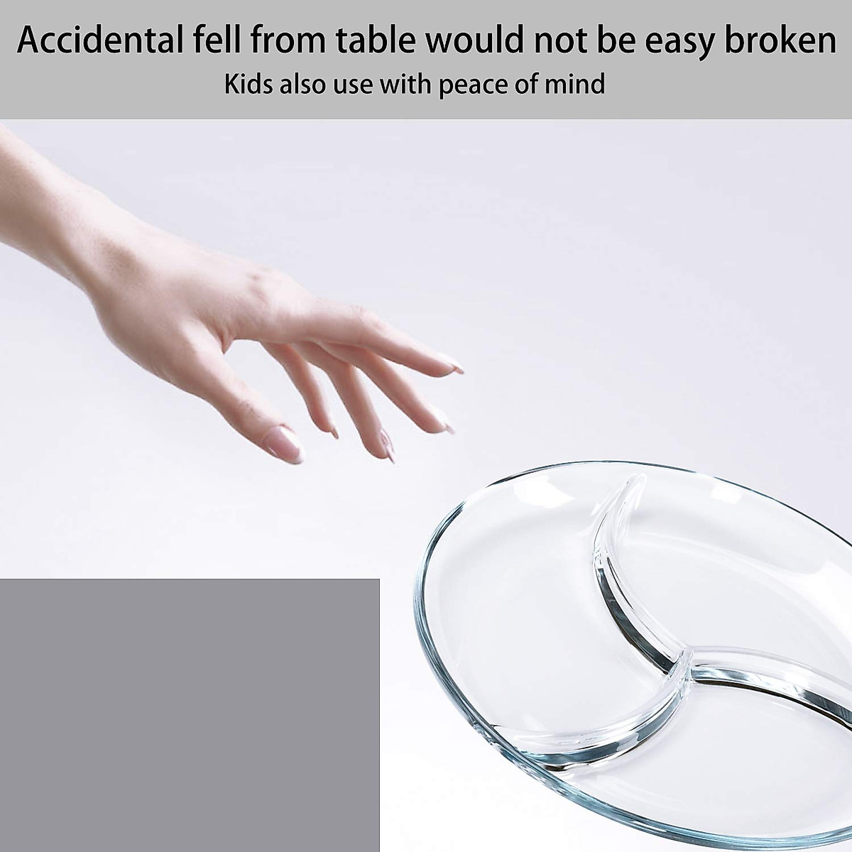 FOYO Round Tempered Glass Serving Platters/Trays - 3 Sectional -10'' Diameter, Set of 2