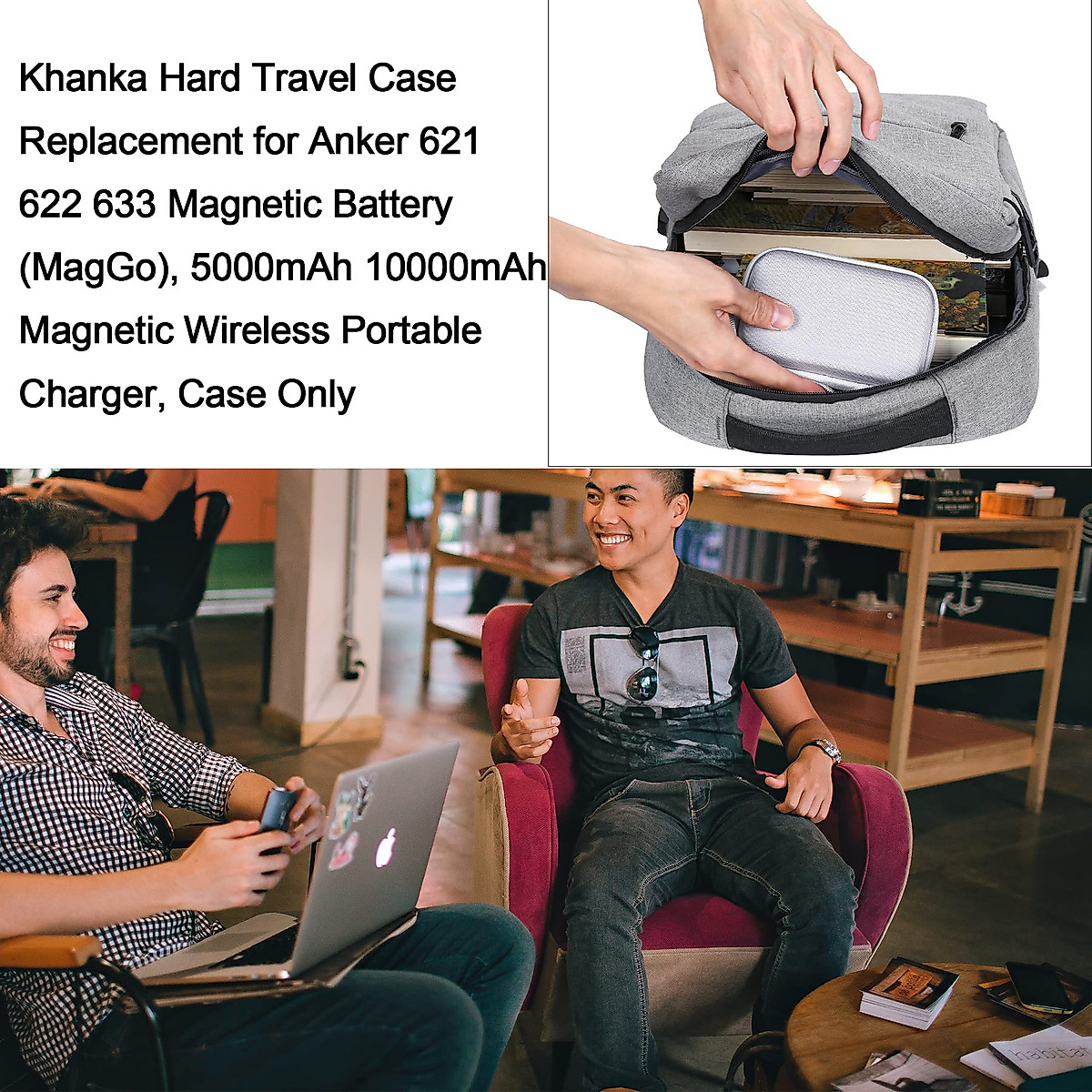 Khanka Hard Travel Case Replacement for Anker 621 622 633 Magnetic Battery (MagGo), 5000mAh 10000mAh Magnetic Wireless Portable Charger, Case Only (White)