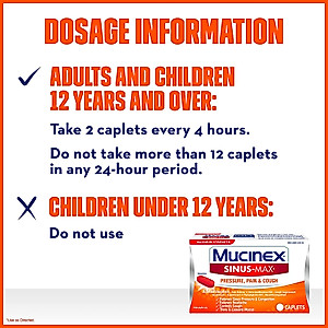 Maximum Strength Mucinex Sinus-Max Pressure and Pain Caplets, 20 Count Relieves Sinus Pressure & Congestion, Headache & Fever, and Thins & Loosens Mucus (Pack of 3)