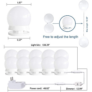 Chende LED Vanity Light for Mirror, Hollywood Style Makeup Lights with Dimmer and 12V Adapter, Stick on Vanity Mirror, (Mirror Not Included)