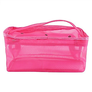 3 Holes Storage Bags Mesh Yarn Storage Bag Crochet Wool Small Accessories Convenient Container for Home-use (Rose red)