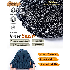 FURTALK Womens Beanie Satin Lined Knitted Beanie with Pom Winter Hats for Women (Blue)