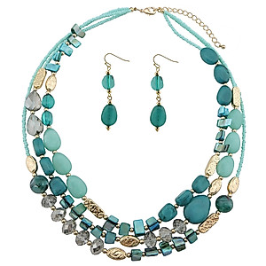 COIRIS Multi Layer Shell Beaded Statement Necklace for Women Jewelry (N0001-Teal)