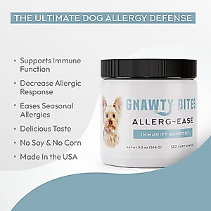 Gnawty Bites Allerg-Ease | Dog Allergy Supplement, Soothes Irritation & Inflammation | Immune Support, Itch & Seasonal Allergy Relief with Kelp, Colostrum, & Bee Pollen, 120 Soft Chews