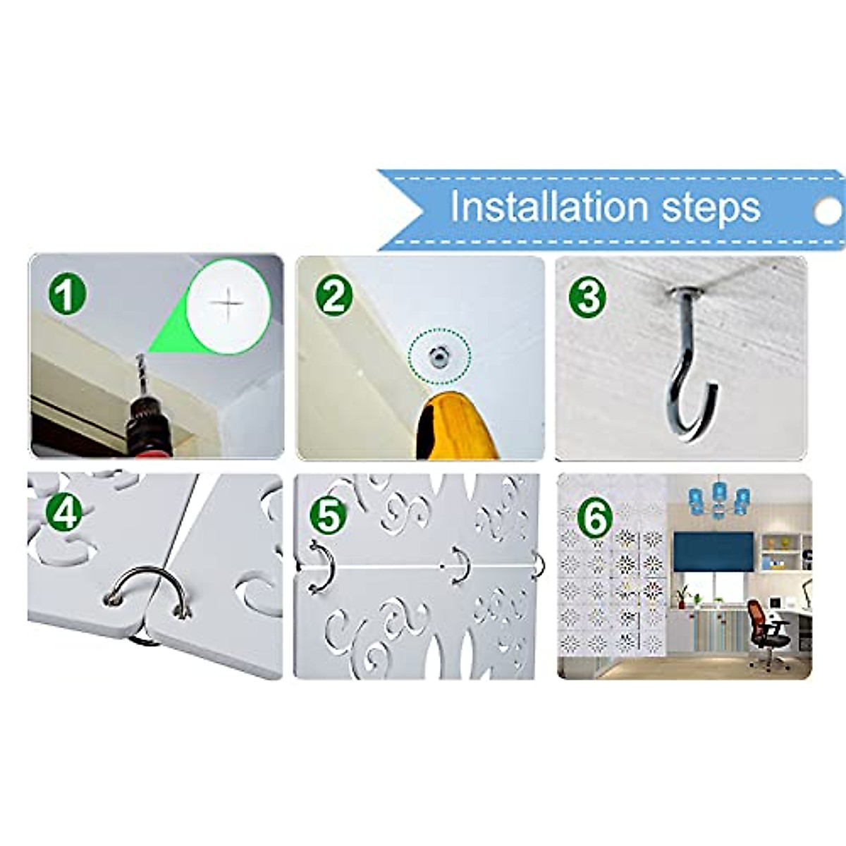 BMIDRUT White Hanging Room Divider,12 Pieces Wood-Plastic DIY Panel Screens Partition Wall Dividers Room Decoration with All Accessories 11.4x11.4 Inch