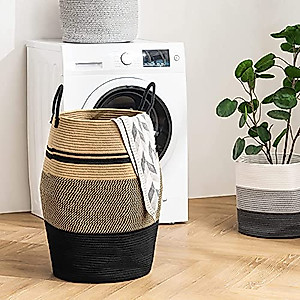 YOUDENOVA 105L Extra Large Woven Laundry Hamper Basket with Heavy Duty Cotton Rope Handles for Clothes and Toys in Bedroom, Nursery Room, Bathroom, Jute