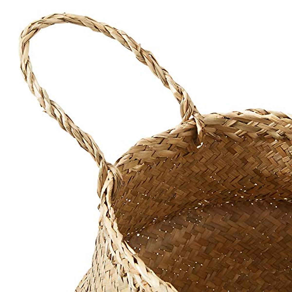 Americanflat Walnut Hand-Woven Palm and Seagrass Belly Baskets (10" Tall)