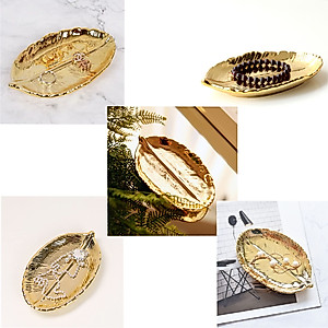 Golden Leaf Tray Ceramic Jewelry Plate Key Tray Ring Holder Trinket Dish Vanity Tray Candy Snack Tray for Christmas,Birthday,Wedding,Women