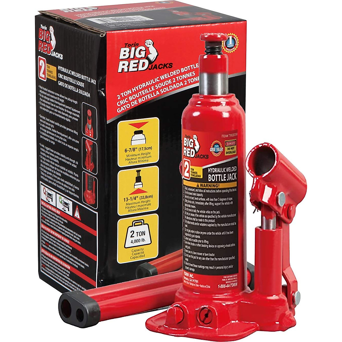BIG RED 2 Ton (4,000 LBs) Capacity Hydraulic Welded Bottle Jack, TAM90203B