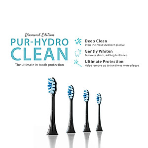 Sonic Clean Brush Replacement Heads Soft Dupont Bristles Four (4) Pack Electric Toothbrush Heads (Black (Diamond Edition))