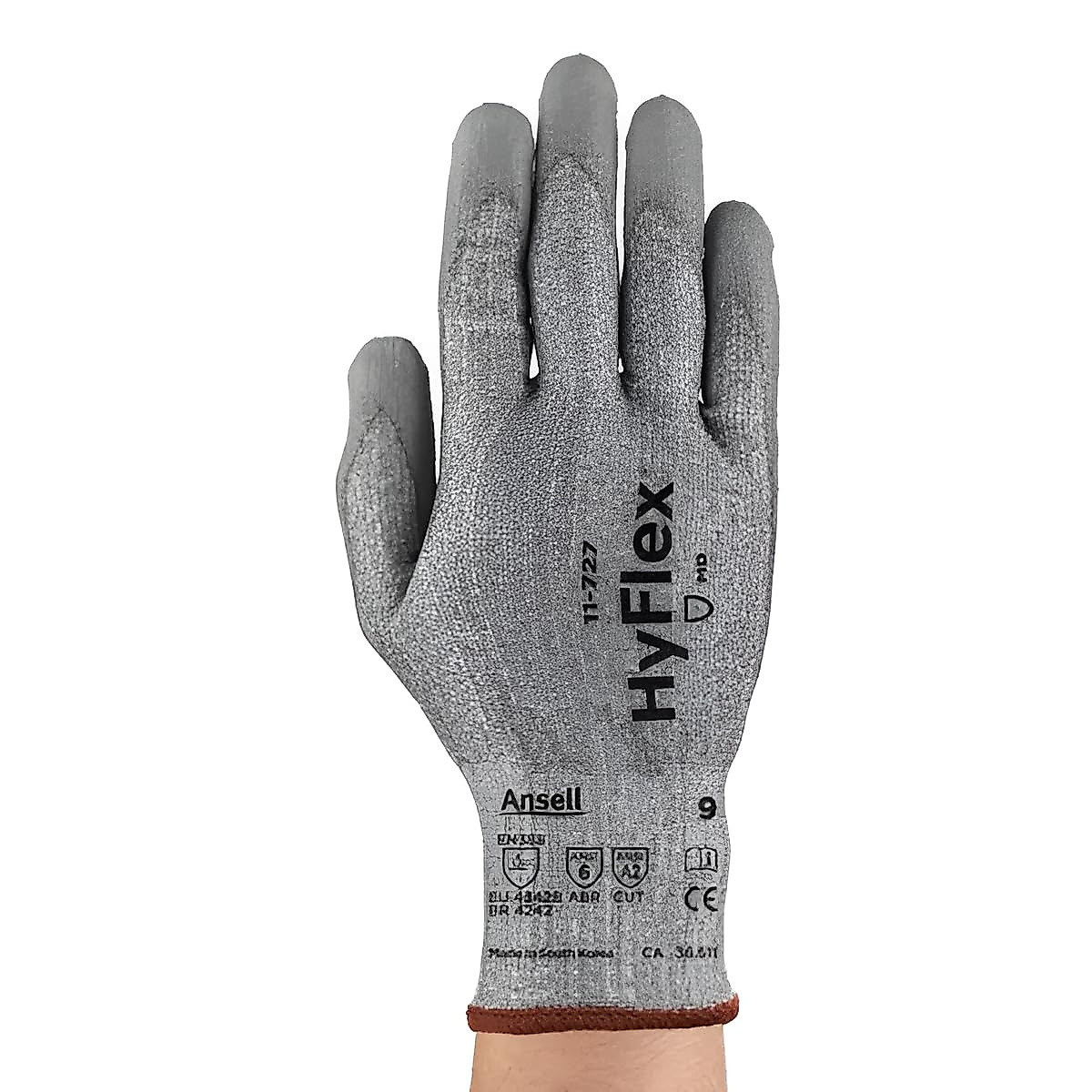 Ansell Healthcare 163837 Series 11-727 HPPE HyFlex Glove, Nylon and Lycra, Knitwrist Cuff, 15 Gauge, Size 7, Gray Liner with a Polyurethane Palm Coat (Pack of 144)