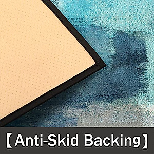 Door Mat Turquoise and Grey Entryway Rug Half Round Kitchen mat Non-Slip Entrance Way Rug Front Half Circle Rugs for Kitchen, Shower Room, Bedroom,Living Room 36 * 24in