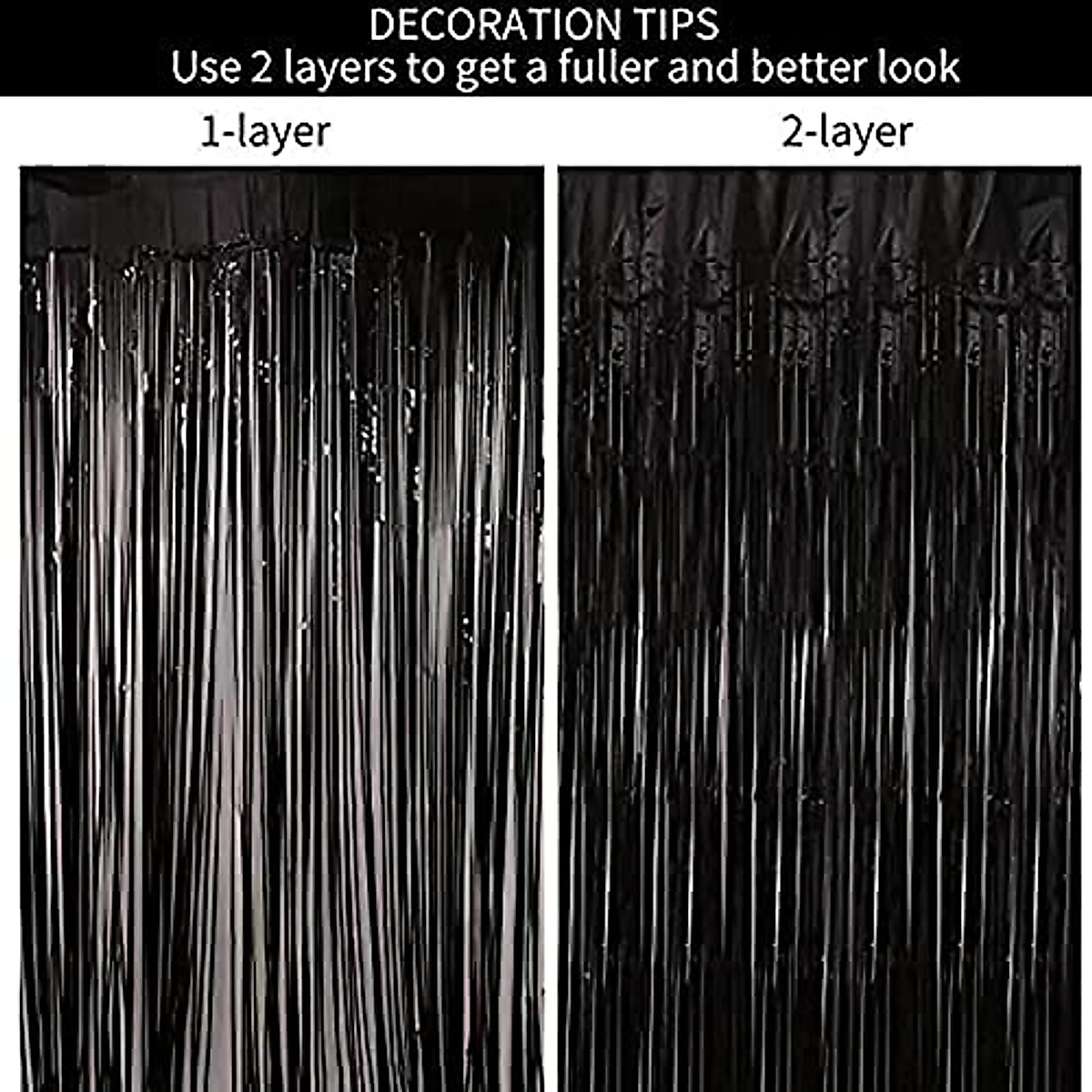 Black Party Decorations 3 Packs Black Foil Fringe Curtain Tinsel Backdrop Curtain for Birthday Party 3.2 Ft X 8.2 Ft Door Streamers Foil Backdrop Curtain Halloween Wall Backdrop Photo Booth