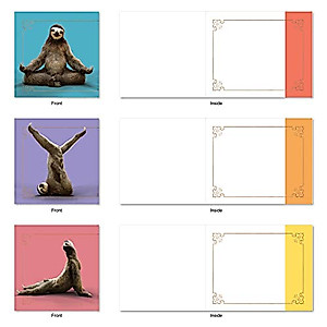 The Best Card Company - 10 Blank Yoga Note Cards (4x 5.12 Inch) - Boxed Notecards with Envelopes, Cute Animal Cards, Zen Assortment - Sloth Yoga AMQ6255OCB-B1x10