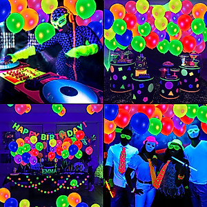 100 Pcs Neon Balloons, 12”UV Colorful Blacklight Balloons Glow in the Dark Luminous Helium Latex Balloon for Birthday, Wedding, Neon Party, Glow Party Decorations Supplies