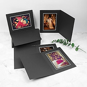 Golden State Art, Pack of 25, 4x6 Photo Folders, Cardboard Picture Frame, Paper Photo Frame Cards, Greetings/Invitation Cards, Special Events: Graduation, Christmas, Wedding(Black with Silver Lining)