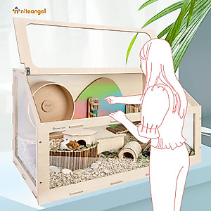 Niteangel Vista Hamster Cage W/Oblique Opening Cage Door - MDF Aspen Small Animal Cage for Syrian Dwarf Hamsters Degus Mice or Other Similar-Sized Pets (Large - 47.1 x 22.7 x 26.9 inches, Burlywood)