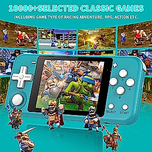 Handheld Game Console 3 inch IPS Screen with 64G TF Cards-Free Games, Mini Retro Open Source System Games Consoles, Compatible with 12 Simulators, Portable Pocket Hand Held Game Video Consoles (Blue)