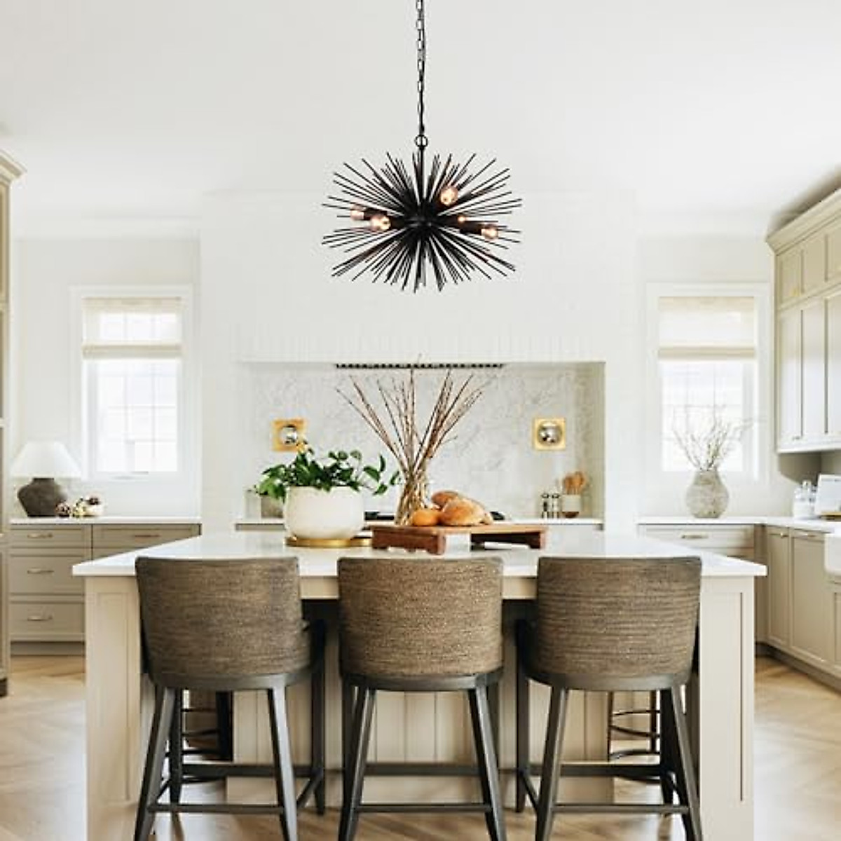 Tescruant Modern Black Sputnik Chandelier Vintage 6-Lights Geometric Black Chandelier Lighting Fixture Farmhouse 20" Firework Chandelier for Dining Room, Bedroom, Living Room, 12LB Solid Metal, E12