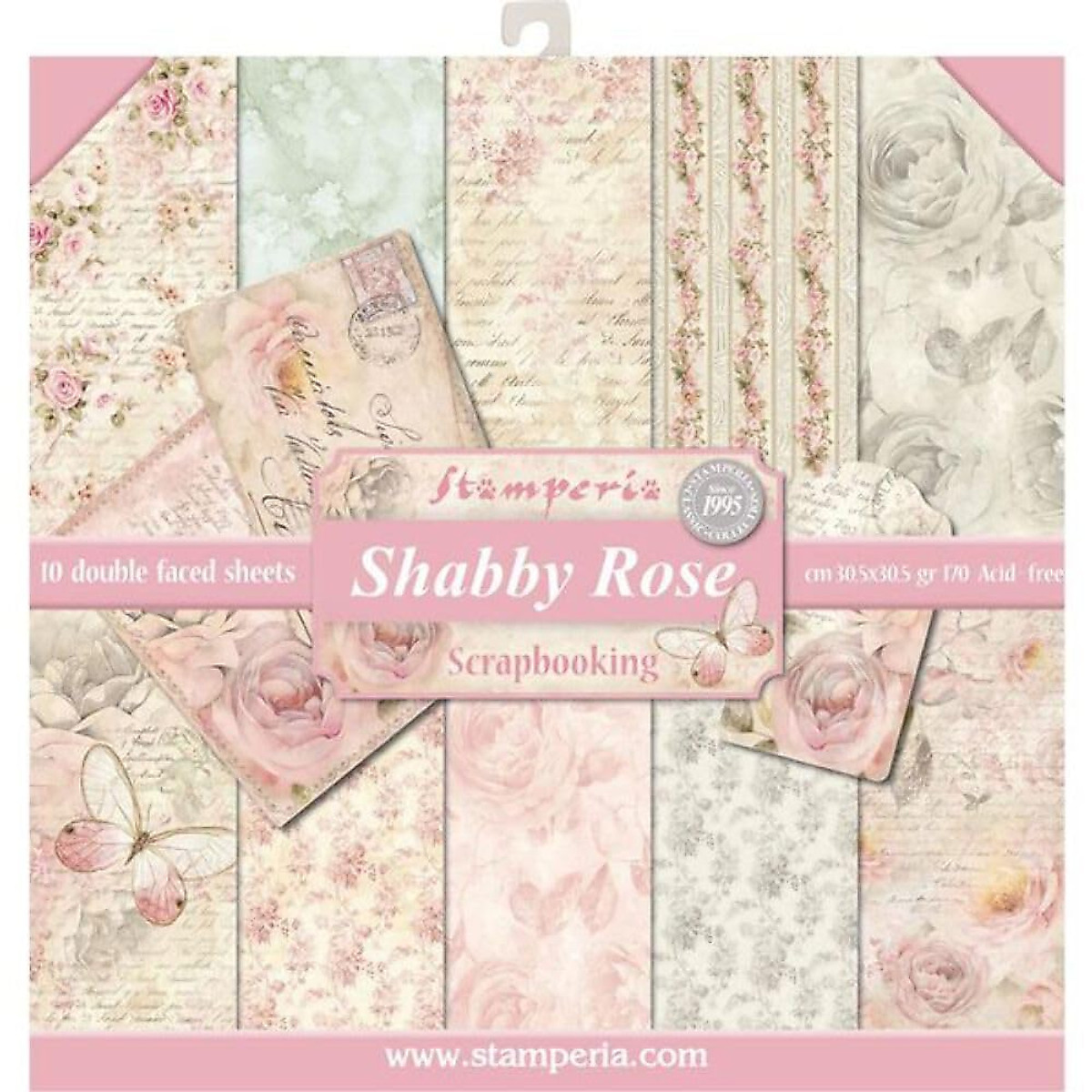 Stamperia Intl Double-Sided Paper Pad-Shabby Rose, 30.5 x 30.5 (12" x 12"), Multicoloured