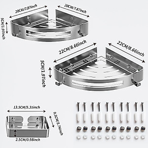 VINIUSIKI Corner Shower Caddy Shelves with Soap Holder & 4 Hooks,SUS304 Stainless Steel Kitchen Organizer, Adhesive & Drilling Wall Mounted Racks for Bathroom & Kitchen & Home Decor, 3-Pack