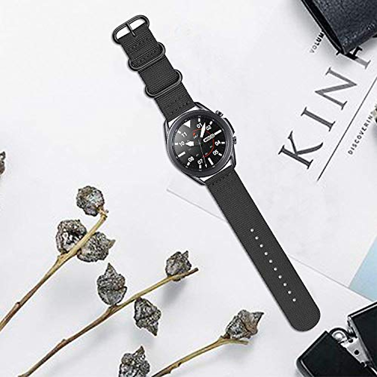 Fintie Bands Compatible with Samsung Galaxy Watch 3 45mm / Galaxy Watch 46mm / Gear S3 Classic/Frontier, Soft Woven Nylon Band 22mm Quick Release Adjustable Replacement Sport Strap, Black