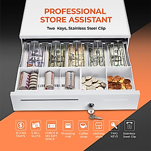 MUNBYN Receipt Printer, Thermal Receipt Printer Works with Windows Mac Chromebook Linux Cash Drawer and White Cash Drawer, 16" Heavy Duty Cash Register for Point of Sale (POS) System