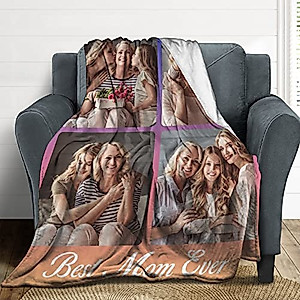 Customized Mothers Day Birthday Gifts for Mom Grandma Women, Personalized Throw Blanket with Photos to My Mom Gift from Daughter Son, Custom Mom Blanket with Pictures Text Made in USA