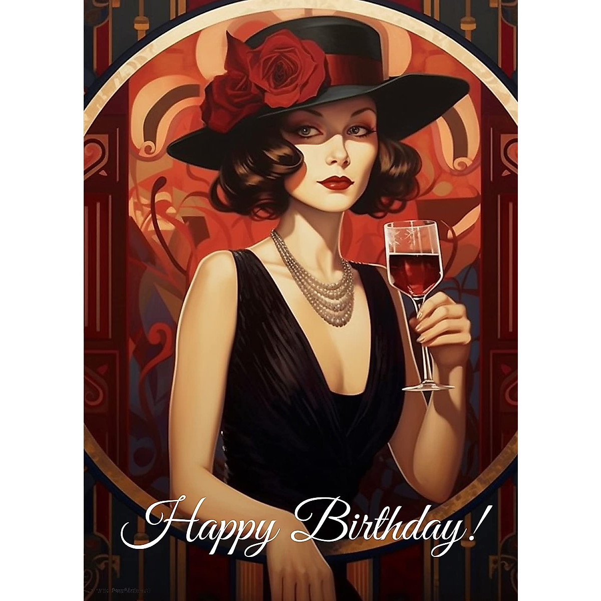 PIXILUV HAPPY BIRTHDAY Greeting card ~ Roaring 20's Style Portrait of Gorgeous Woman~ Birthday Wishes Greetings Vintage Large Card