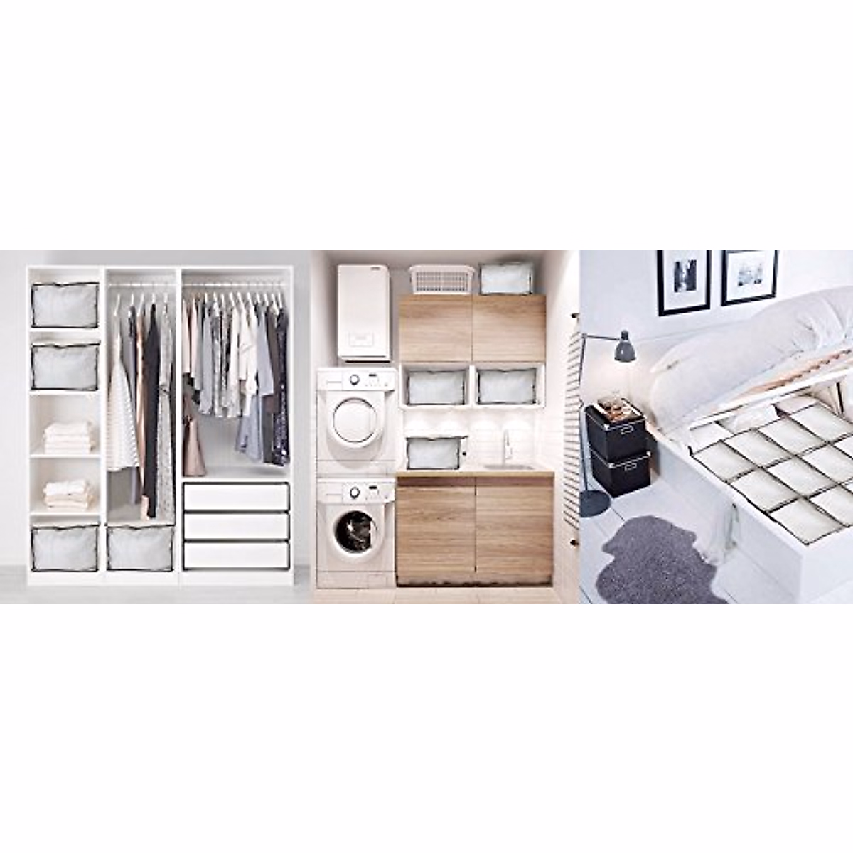 (Set of 3) Breathable Canvas Storage Box, Blanket Bag, Organizer Box with Zipper and 2 Handles, See-Through Front Window, Size: 23.6’’ x 19.8’’ x 13.8’’, Jumbo