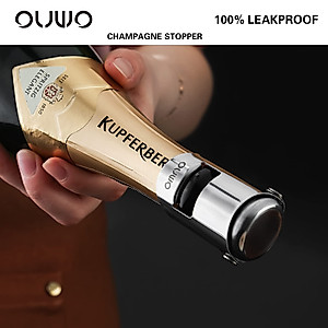 OUWO Champagne Stopper 6 Pack Stainless Steel Champagne Save with Food Grade Silicone，Leak-Proof Bubble Retaining Saver，Suitable for Champagne Prosecco Cava and Sparkling (Silver)