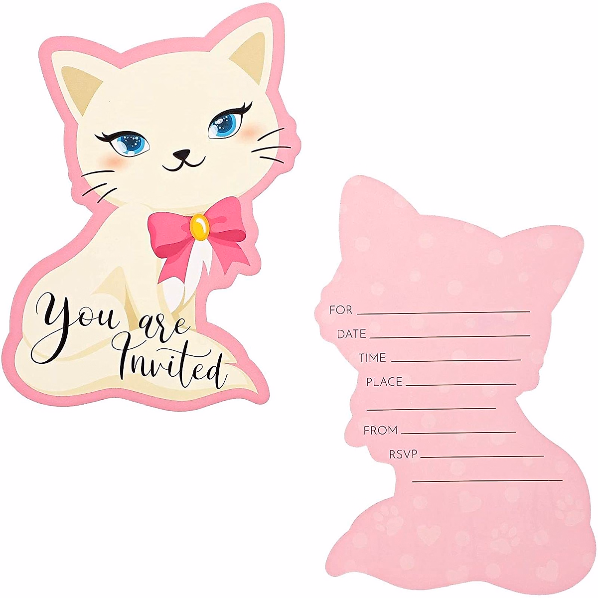 BLUE PANDA - Cat Birthday Party Invitations with Envelopes (5 x 7 in, 36 Pack)