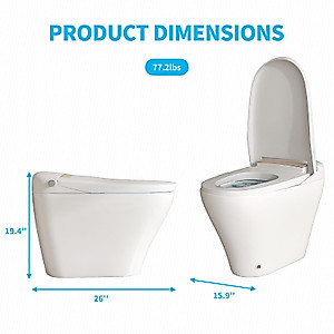 Mjkone Foot Sensing Flush Bidet Toilet with Dryer, Bidet for Existing Toile, Advanced One-Piece Toilet Seat with Heated Bidet, Auto Flush, and Remote Control, 26”(W) x 15.9”(L) x 19.4”(H)