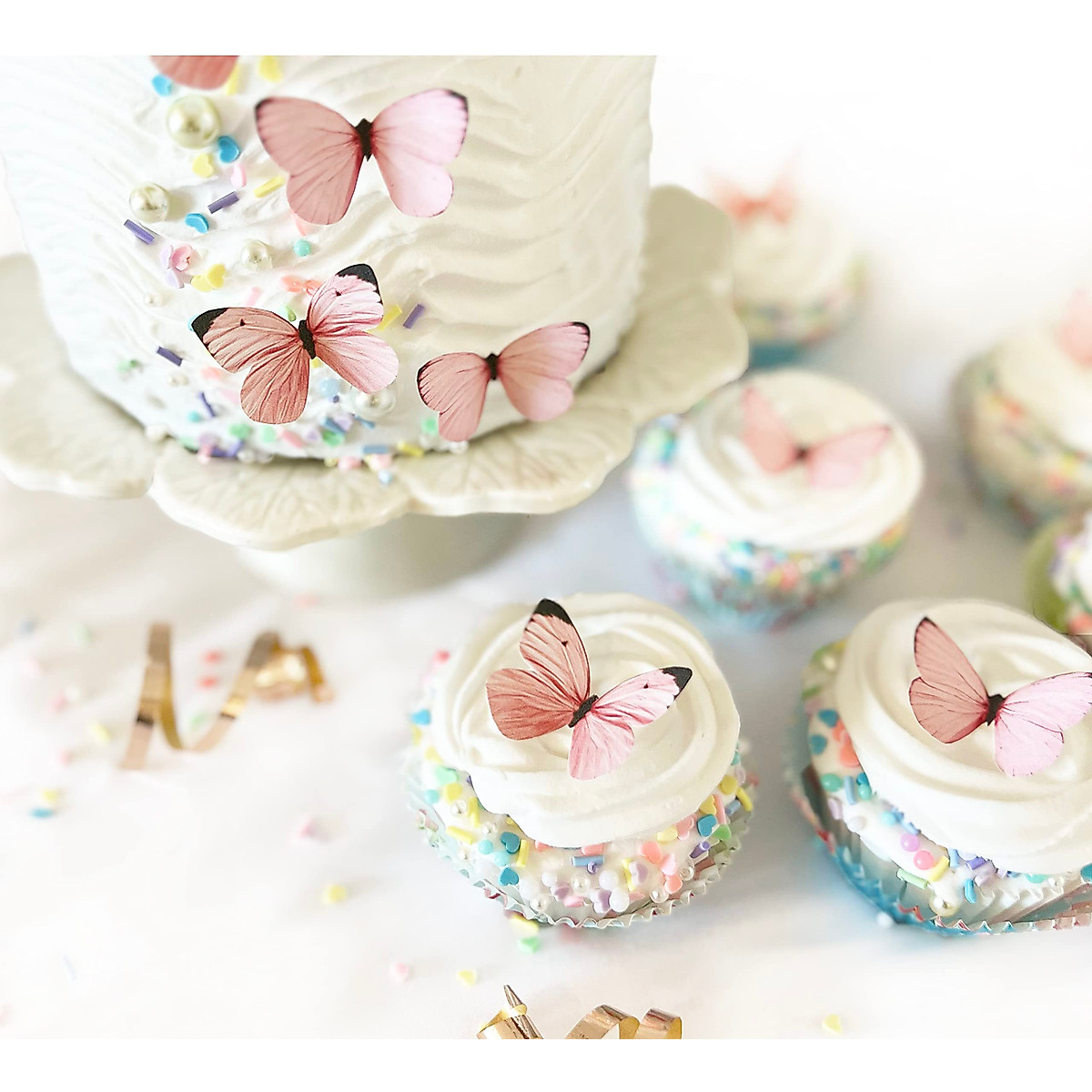 Sugar Robot Edible Butterflies for Cake Decorating - Small Pastel Pink Butterfly Cake Toppers and Cupcake Toppers - Decoration Made in the USA - Premium Crafted (Pink)