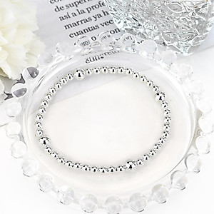 AeraVida Sleek Elastic Sterling Silver Beads Stretch Bracelet | Cute Trendy Bangle Bracelets for Women | Jewelry Gifts for Women and Daughter