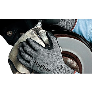 Ansell HyFlex 11-801 Nylon Glove, Black Foam Nitrile Coating, Knit Wrist Cuff, Large, Size 9 (Pack of 12)