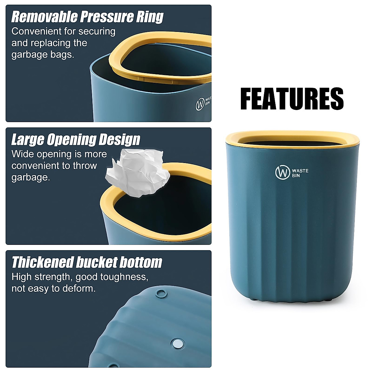 QLFJ-FurDec 3 Pcs Mini Trash Can with 180 Trash Bags, Tiny Desktop Wastebasket, Small Plastic Countertop Garbage Can Storage Basket for Bedroom, Bathroom, Kitchen, Office Tabletop(White + Blue + Pink)