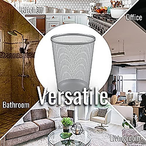 Zuvo Metal Wire Mesh Waste Basket Garbage Trash Can for Office Home Bedroom Height 10.1" Width 10", 4 Gallon (16 Quart) (2, Silver)