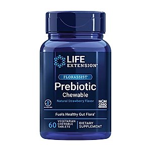 Life Extension FLORASSIST Prebiotic Chewable (Strawberry) - Microbiome Prebiotics Supplement for Intestinal, Colon & Digestive Health - Non-GMO, Gluten-Free, Vegetarian – 60 Chewable Tablets