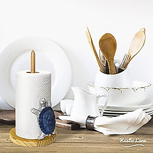 Turtle Paper Towel Holder, Kitchen Countertop Paper Towels Holder, Wooden Paper Towel Holder, Coastal Sea Turtle Decor, Blue Beach House Decor // Rustic Lane