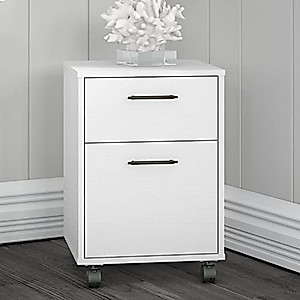 Bush Furniture Key West Rolling Cabinet | Cart for Home Office | 2 Drawer File on Wheels, 15.51"W x 15.75"D x 22.28"H, Pure White Oak