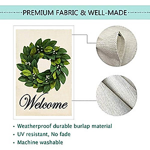 Baccessor Spring Summer Welcome Wreath Garden Flag Magnolia Leaves Small Yard Flag Vertical Double Sided Burlap Farmhouse Seasonal for Lawn Outdoor Outside Decoration 12 x 18 Inch