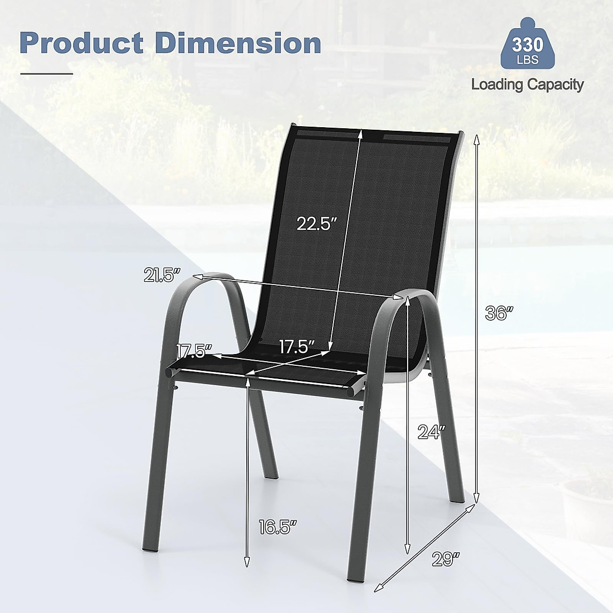 S AFSTAR Patio Chairs Set of 4, Stackable Patio Chairs Set with Armrests and Breathable Seat Fabric, Outdoor Dining Chairs Set for Patio, Pool Side, Backyard