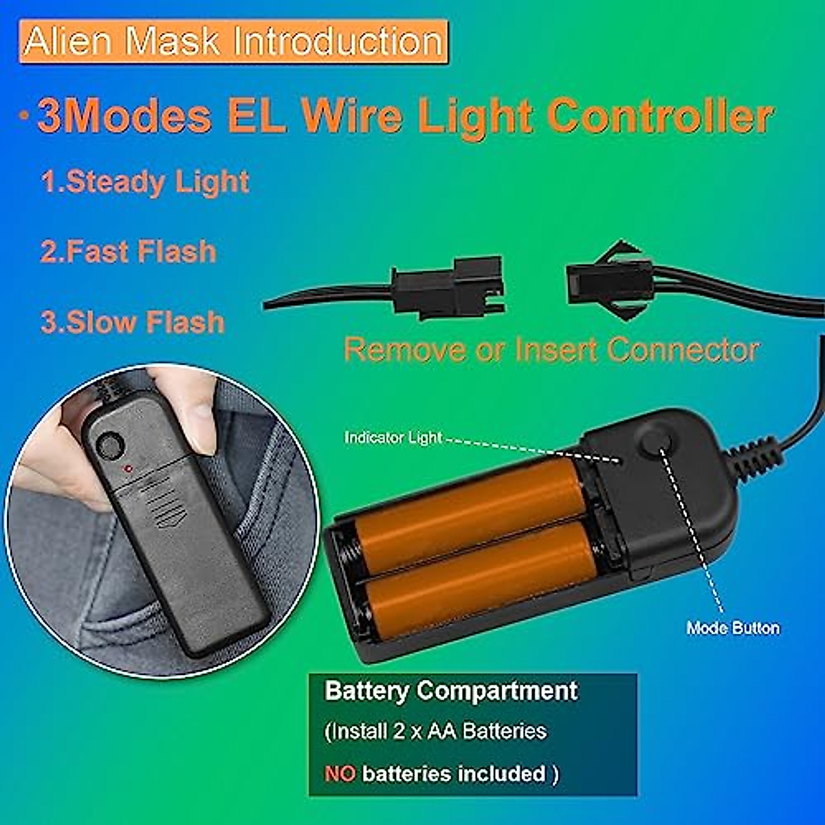 Tanganan Halloween LED Alien Mask, LED Light up Mask 3 Modes Lighted Face Mask for Festival Cosplay Halloween Costume Masquerade Parties Carnival Adult Boys Girls Gifts