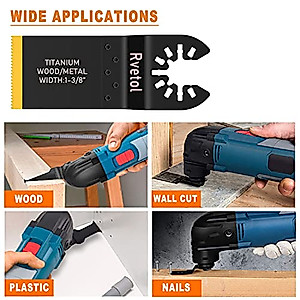 Oscillating Multitool Blades, 10Pcs Titanium Oscillating Tool Saw Blades Kit for Cutting Hard Material Metal Wood Nails Plastic, Compatible with Rockwell Dewalt Milwaukee Makita Ryobi