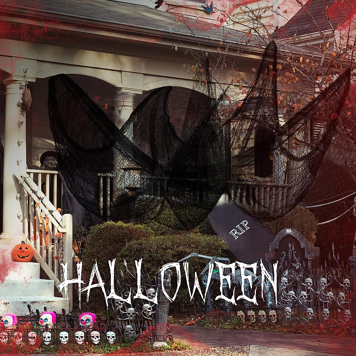 Tranqun 3 Pcs Halloween Creepy Cloth 80 x 400 Inch Black Halloween Gauze Cloth Giant Spooky Fabric Cloth for Haunted House Indoor Outdoor Party Decor Supplies Backdrops for Garden, Doorways, Yard