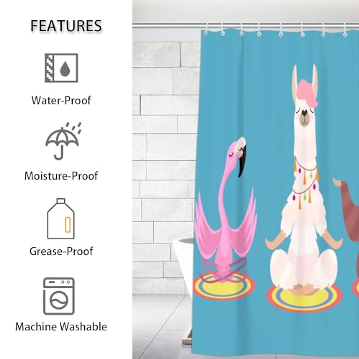 Aglebo Sloth Llama Flamingo Shower Curtain Fabric Shower Curtain Set with 12 Hooks Water-Proof 72 * 72 Inches for Bathroom Beach Caravan Hotel