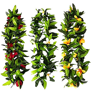 Hawaiian Leis Hawaii Luau Tropical Flower Leaf Leis Wreath Women Green Leaves Dance Garland Floral Necklace For Summer Beach Wedding Graduation Vacation Pool Party Decorations Favors Supplies 3 Pack