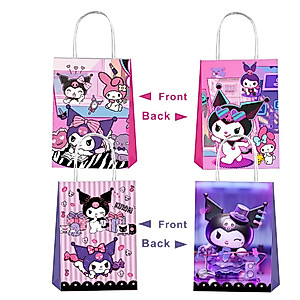 Tuklye 12pcs Kuromi Party Favor Gift Bags with Handles for Kids Birthday Party Supplies Decorations
